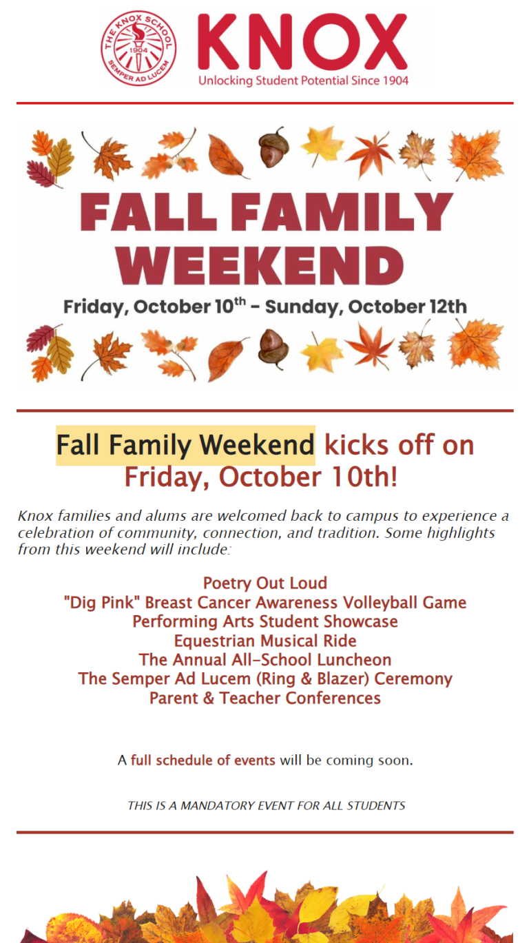 Fall Family Weekend 2025 - The Knox School